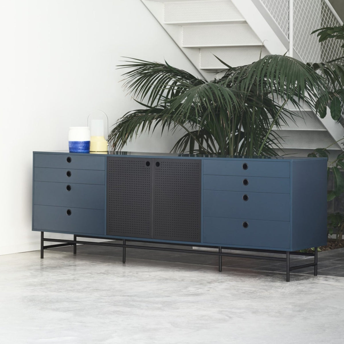 Punto Sideboard, Eight Drawers, Two Industrial Design Metal Doors, Woo ...